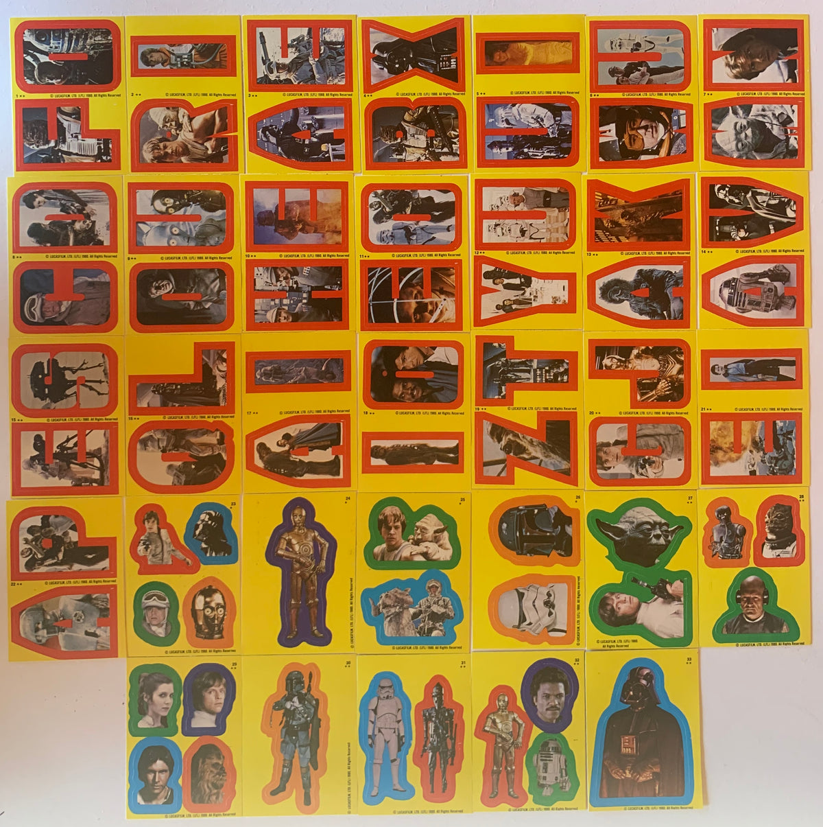 Star Wars Empire Strikes Back Series 1 Vintage Sticker Card Set 33 sti ...