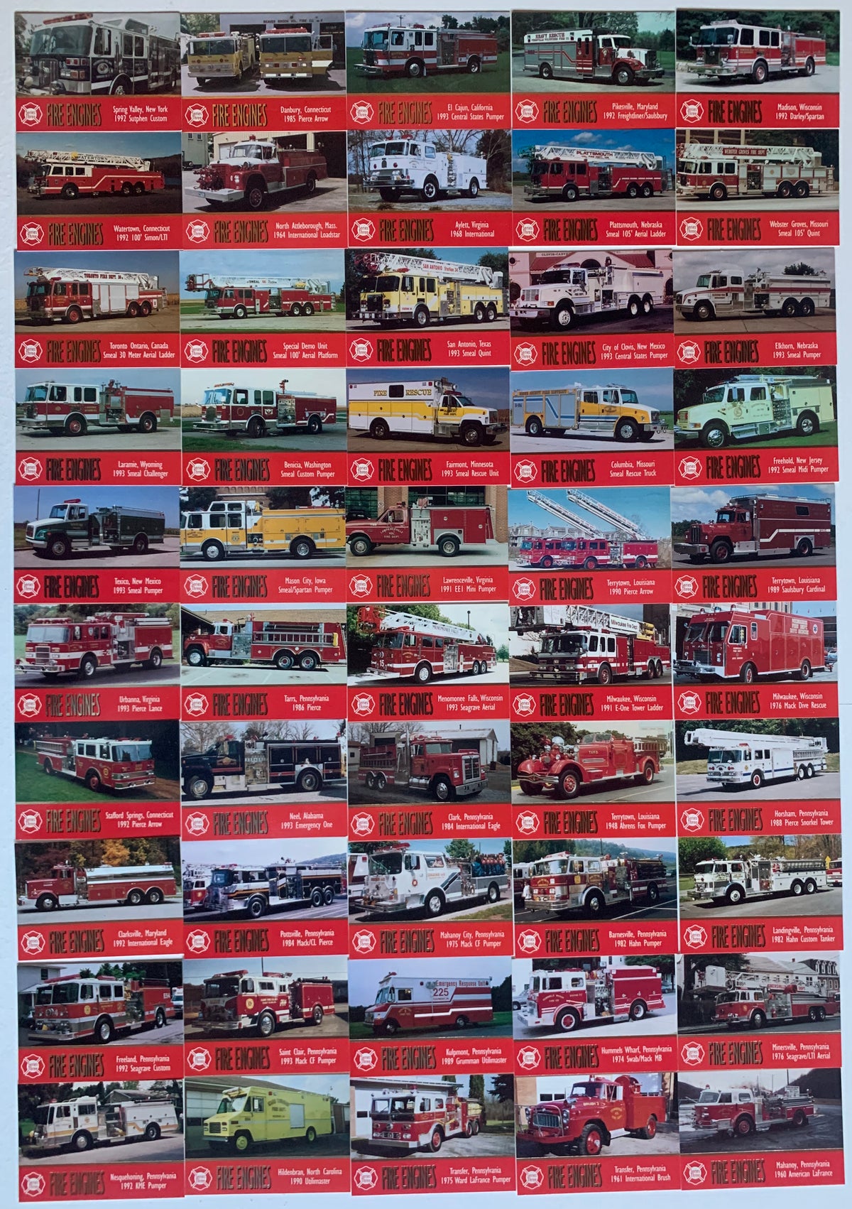 1994 Fire Engines Series 3 Trading Base Card Set 100 Cards Bon Air ...