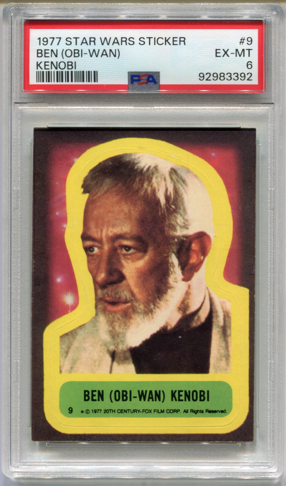 1977 Star Wars Sticker Ben (Obi-Wan) Kenobi #9 Trading Card PSA 6 EX-M ...