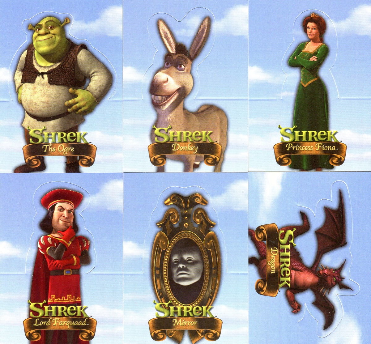 2001 Shrek 1 Movie Stand-Ups Chase Card Set S-1 thru S-6 Dart Flipcard ...