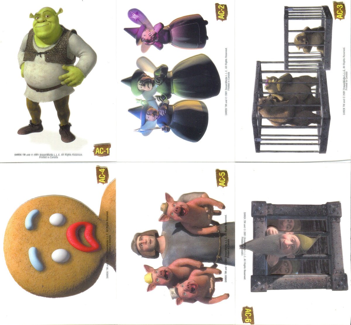 Shrek 1 Movie Animation Cel Chase Card Set AC-1 thru AC-6 Dart Flipcar ...