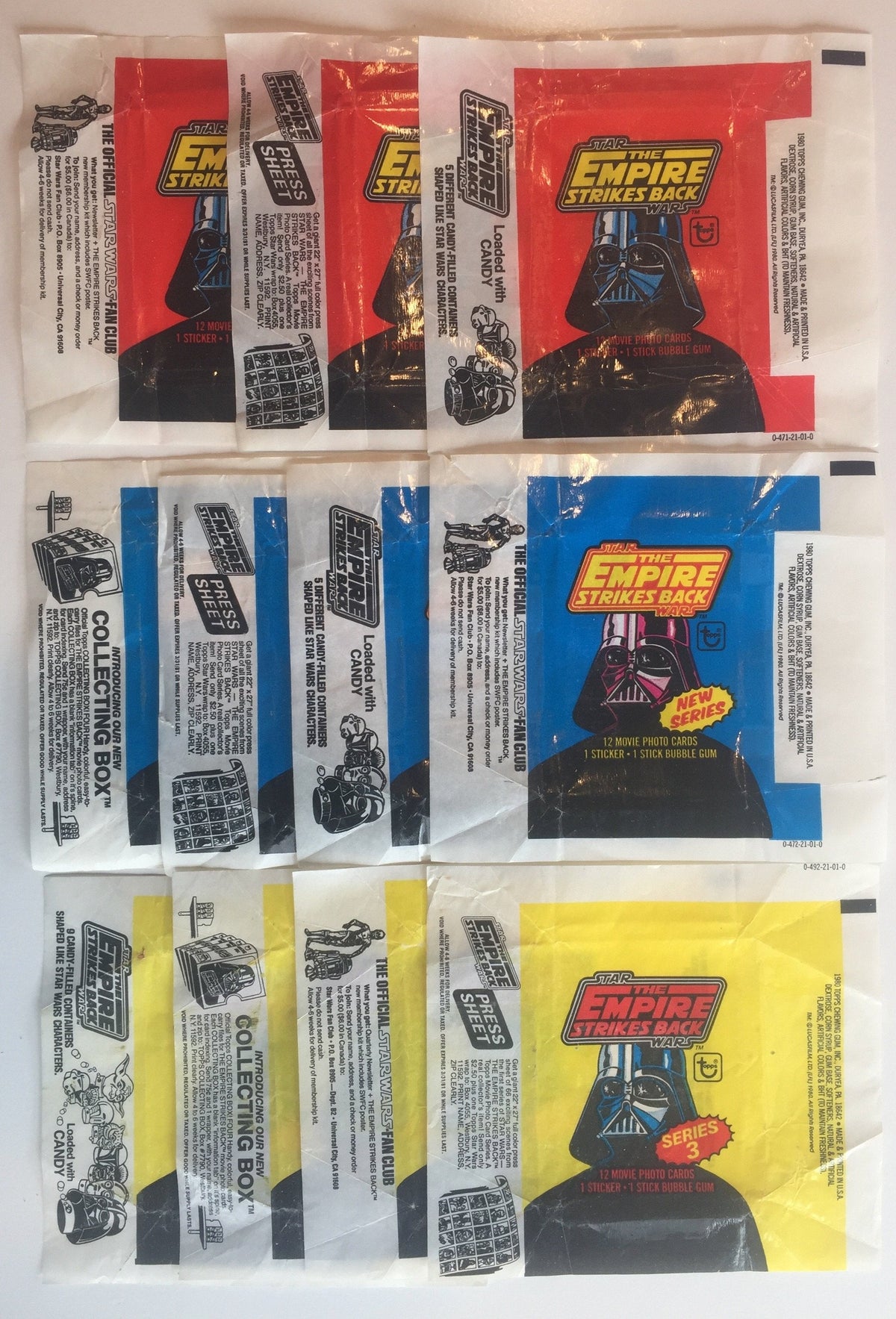 Star Wars Empire Strikes Back Vintage Card Gum Wrapper Lot 11 Differen ...