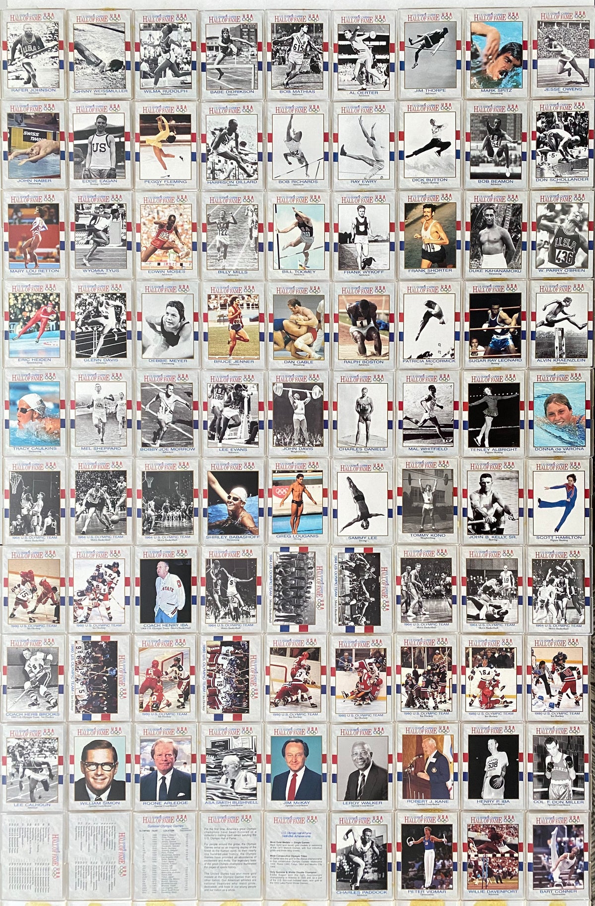 1992 U.S. Olympic Cards - Hall of Fame Base Trading Card Set 90 Cards ...