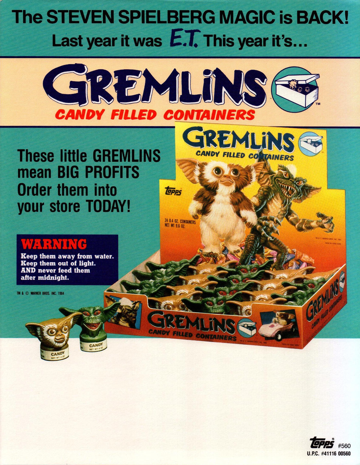 Gremlins Candy Filled Containers Dealer Sell Sheet Sale Ad 1984 Topps ...
