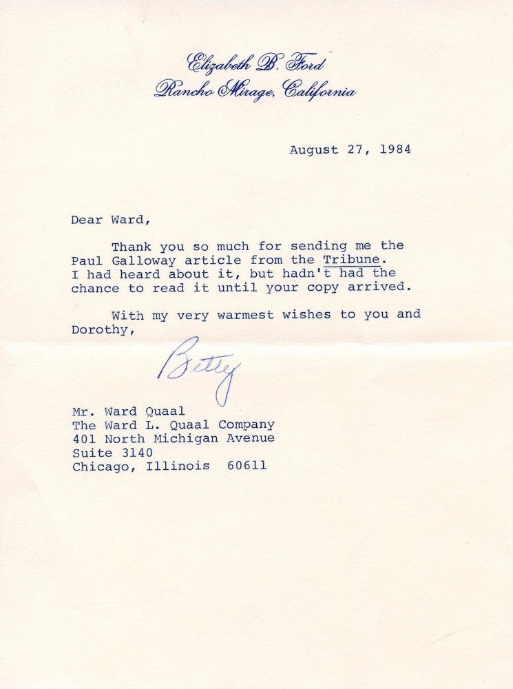 Original Signature Letter Former First Lady Betty Ford August 27, 19 ...